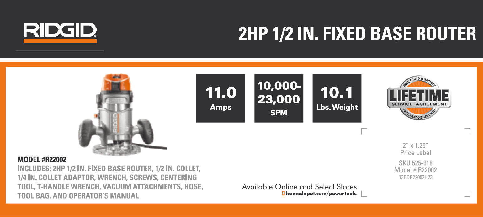 RD 2HP 1/2 FIXED BASE ROUTER – Team TTI POP