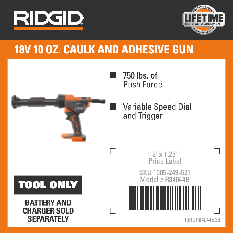 RIDGID 18V 10OZ CAULK AND ADHESIVE GUN – Team TTI POP