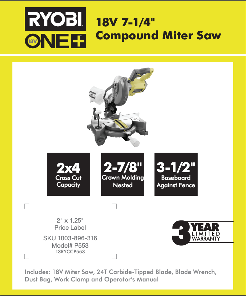 RYOBI 18V 7-1/4" COMPOUND MITER SAW – Team TTI POP