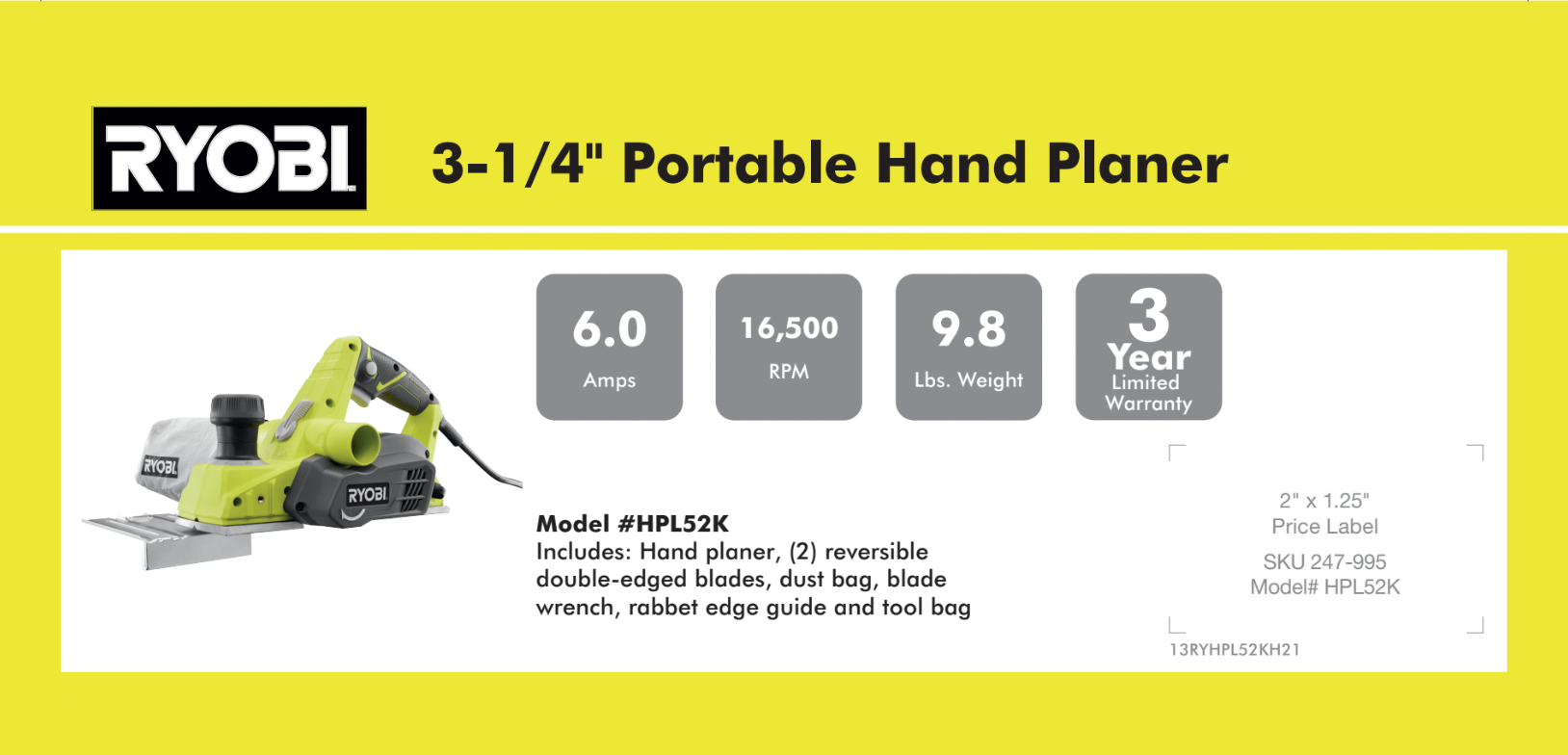 RYOBI 3 1/4" HAND PLANER 8.875X 4 – Team TTI POP