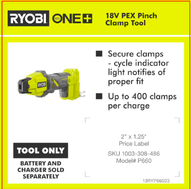 RYOBI ONE+ 18V PEX TUBING CLAMP TOOL – Team TTI POP