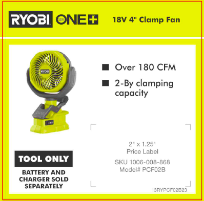 RYOBI ONE+ 18V CLAMP FAN – Team TTI POP