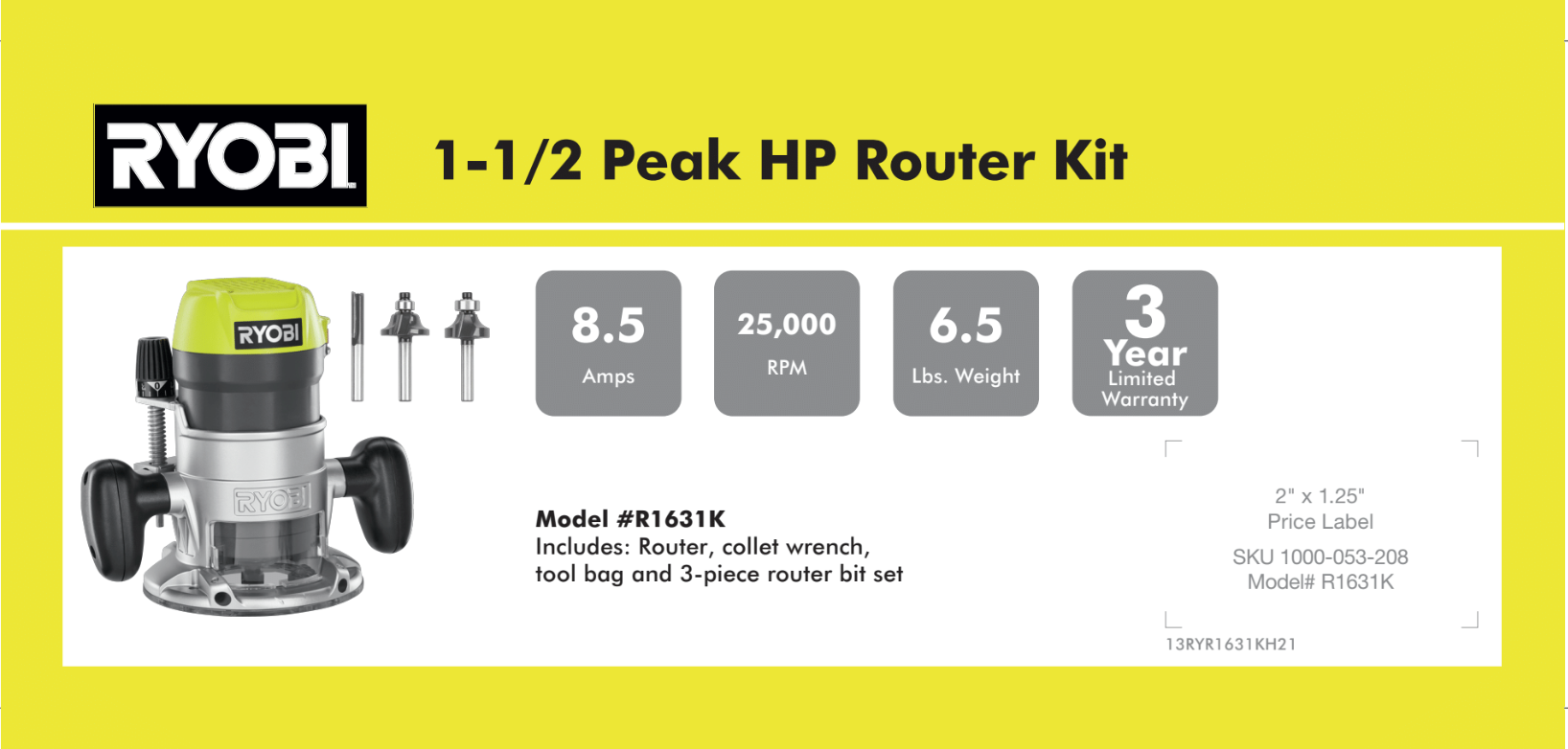 RYOBI 1 1/2" PEAK HP ROUTER KIT 8.875X 4 – Team TTI POP