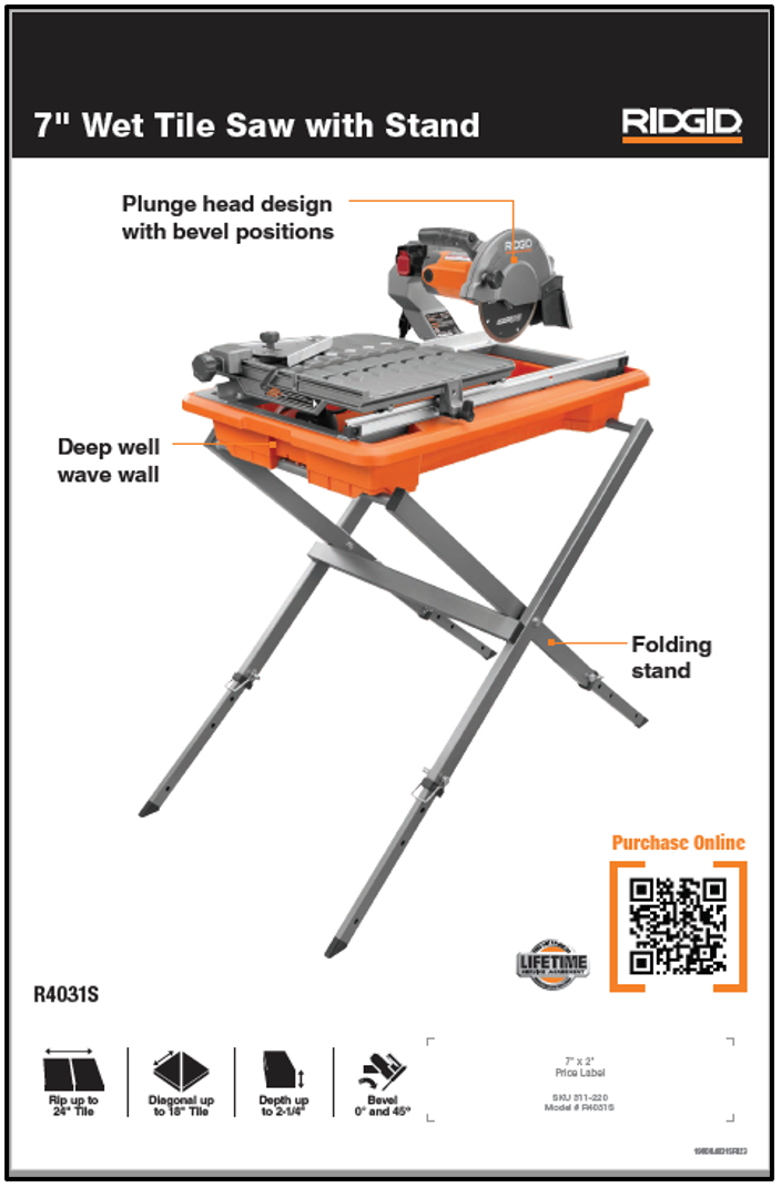 RIDGID 7” WET TILE SAW W/ STAND FALCON B – Team TTI POP