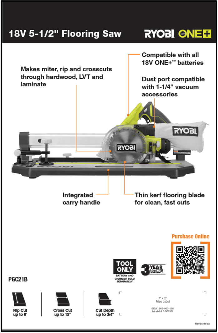 RYOBI ONE+ 18V 5-1/2" FLOORING SAW – Team TTI POP