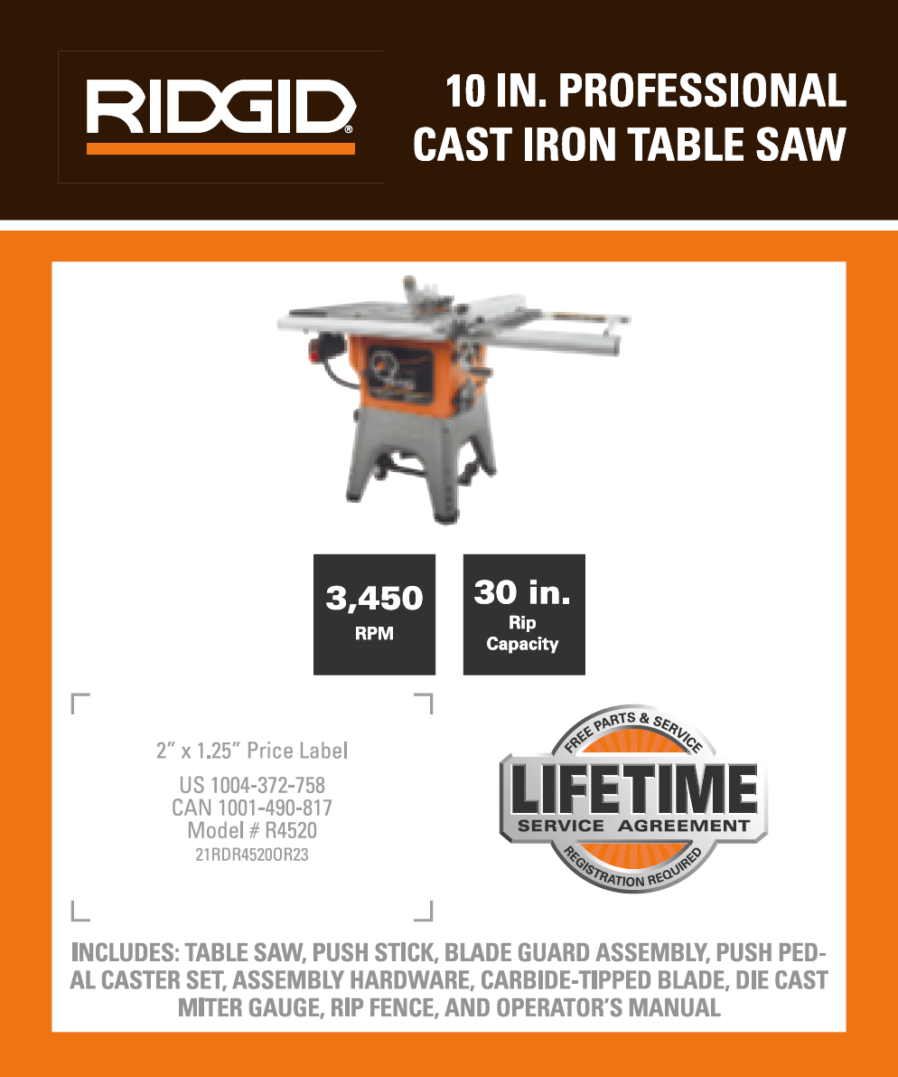RD 10IN PROFESSIONAL CAST IRON TABLE SAW – Team TTI POP