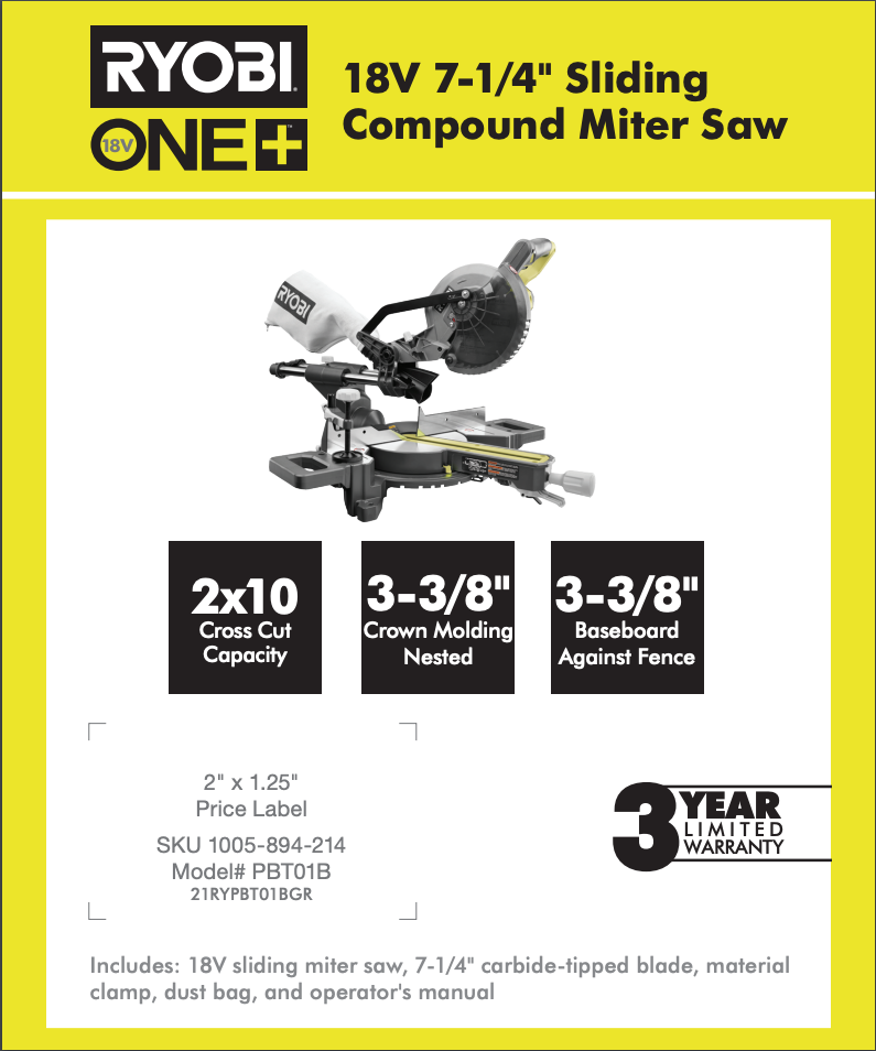 RYOBI 18V 7-1/4" SLIDING CPD MITER SAW – Team TTI POP