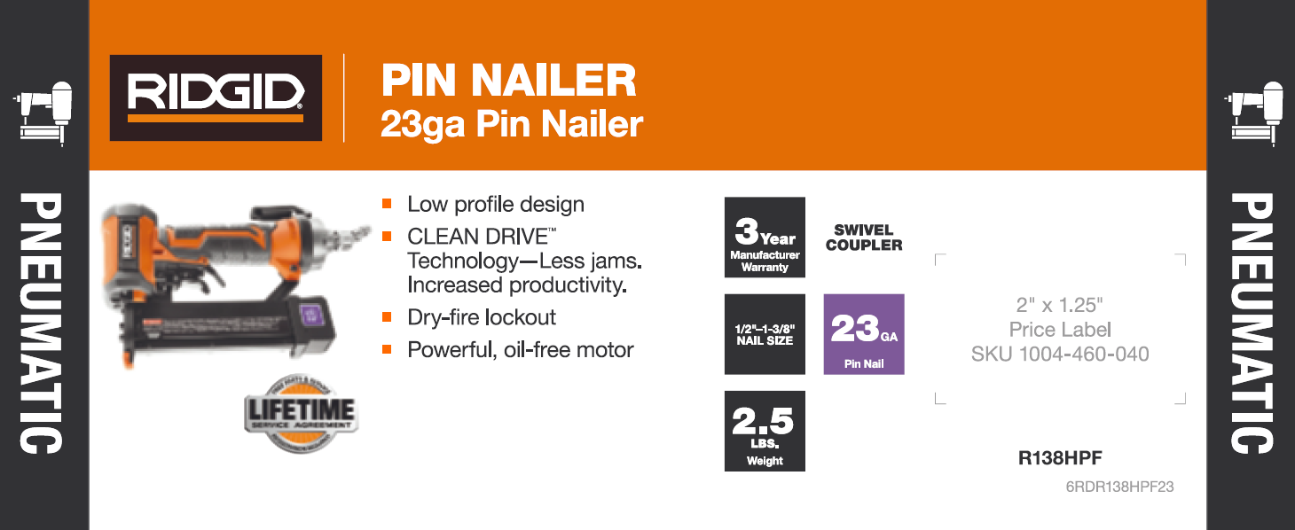 D25H RIDGID 23GA PIN NAILER – Team TTI POP