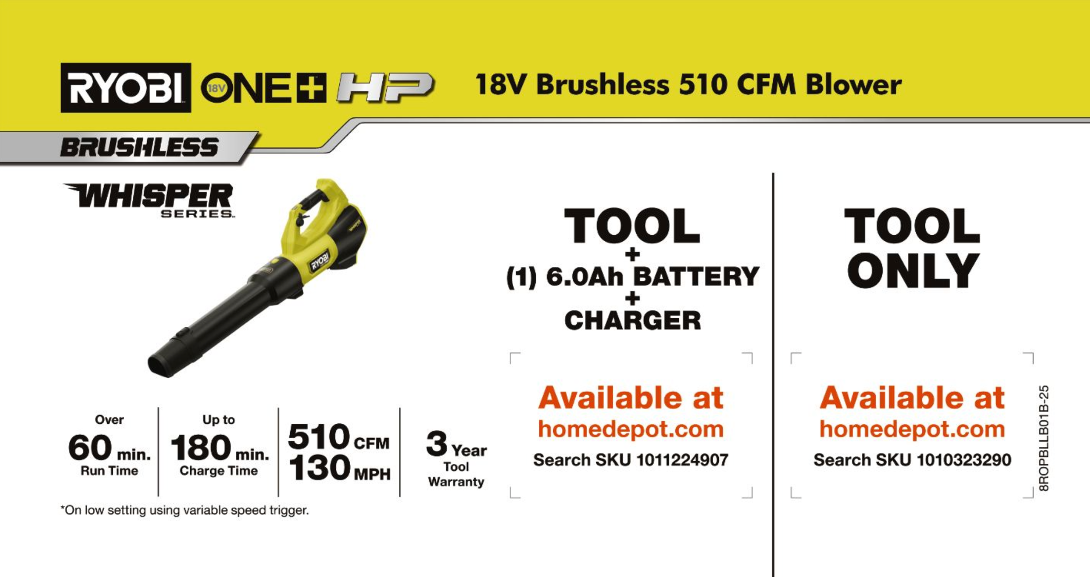 RYOBI 18V HP 510 CFM BLOWER TL-ONLY – Team TTI POP